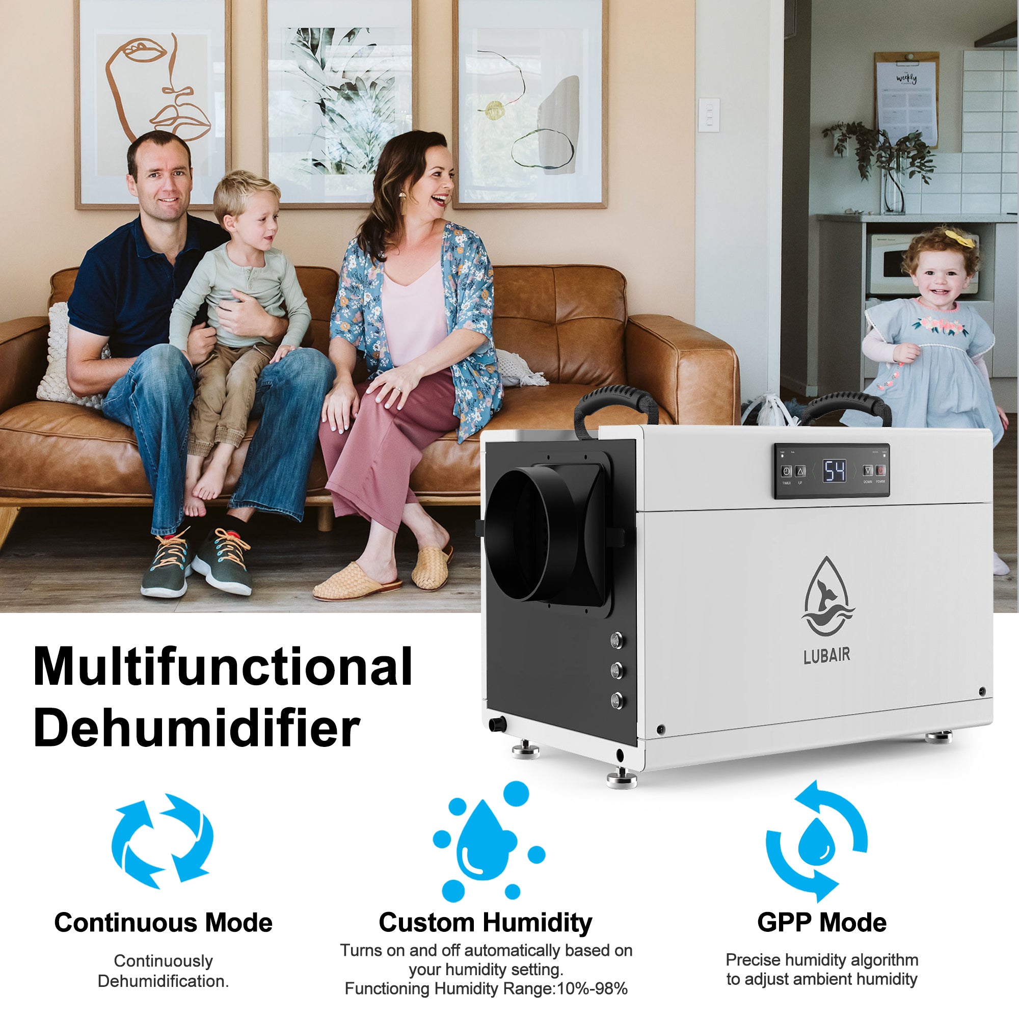 145 pt. 6,000 sq.ft. Bucketless Commercial Dehumidifier in White with ...