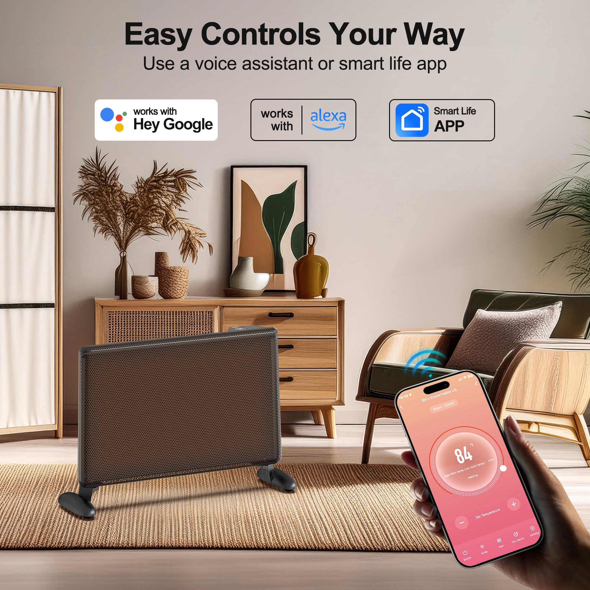 1500-W convection wall mounted room heater with thermostat and remote ...